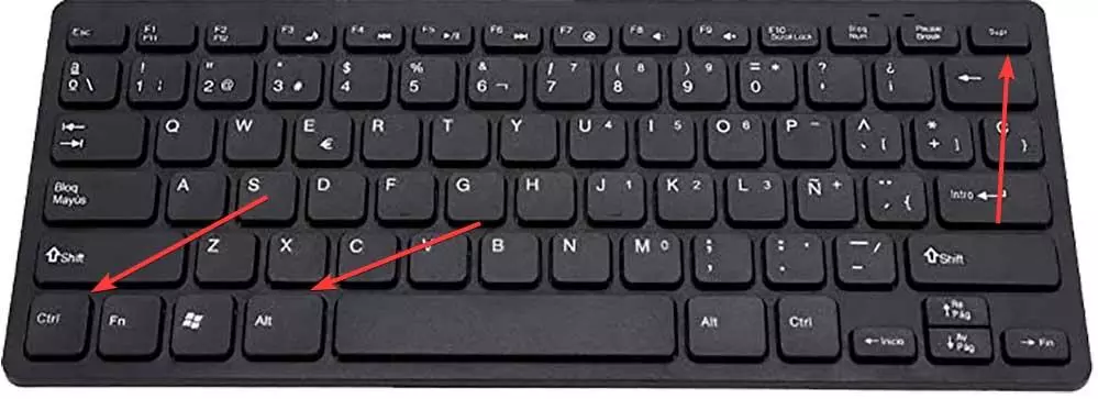 Steuern Sie Alt und Löschen auf der Tastatur