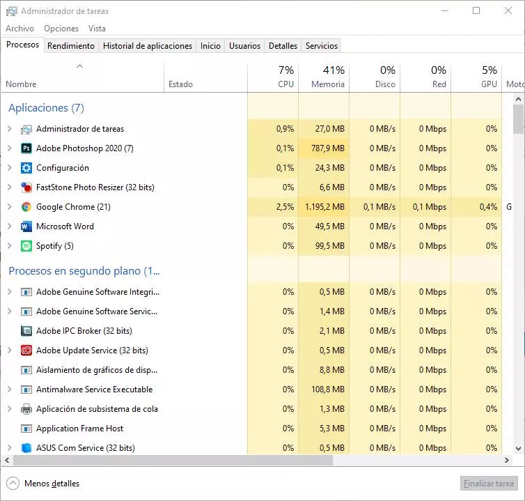 Task manager Windows 10 - mga proseso