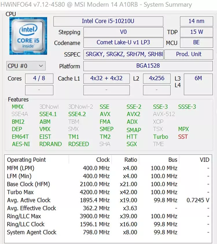 HWiNFO CPU-Analizo