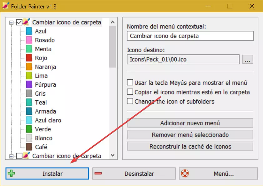 Folder Painter-ek karpeta-ikonoak instalatzeko
