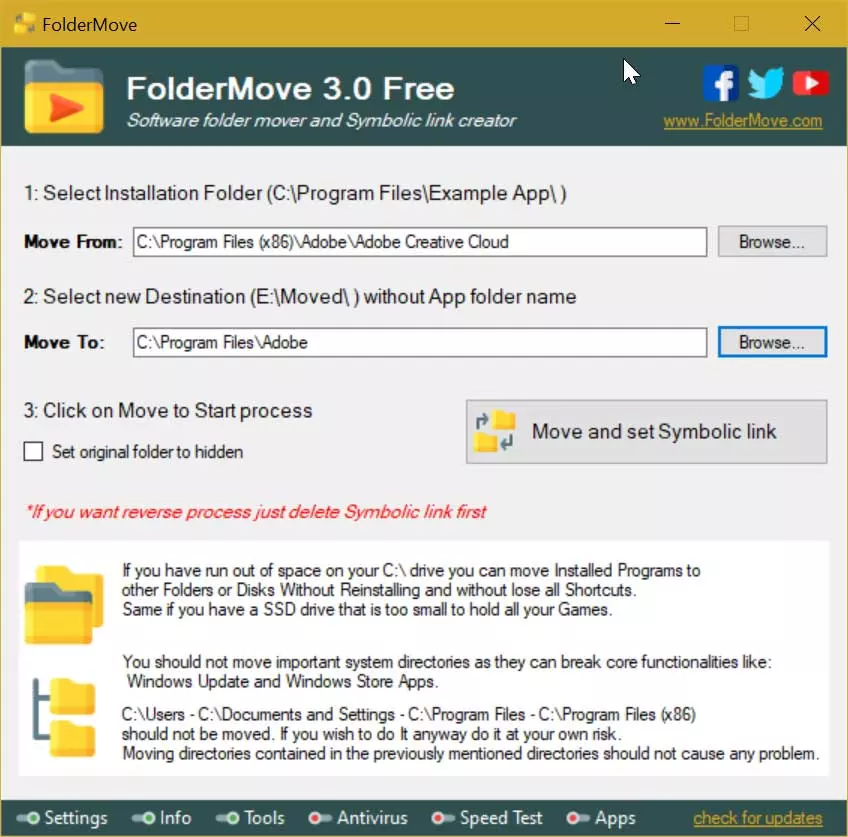 FolderMove modifier le chemin des programmes