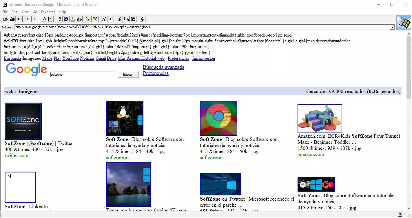 Internet Explorer 2.0 ja Google Images töötavad opsüsteemis Windows 10
