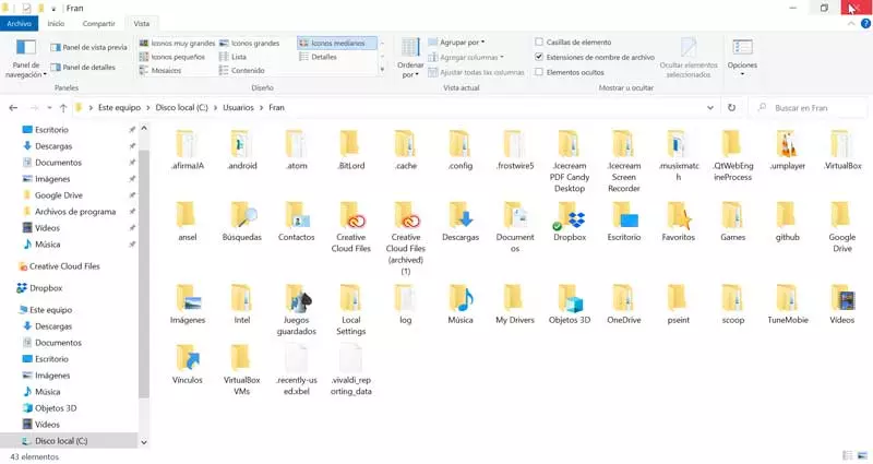 Windows karpetak kategoriaka antolatuta