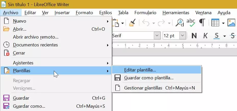 LibreOffice Writer שמור תבניות שנוצרו