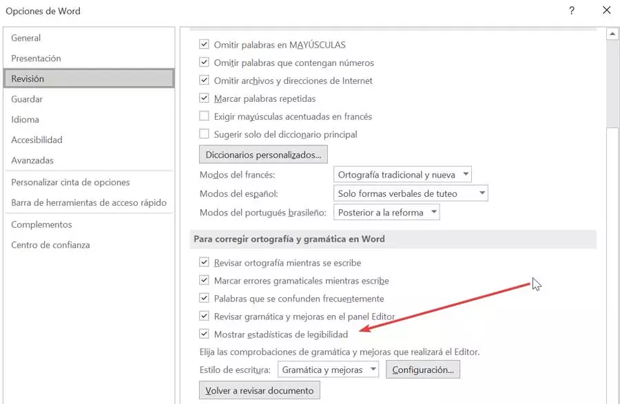 Word mostrar estadístiques de llegibilitat