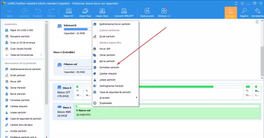 AOMEI Partition Assistant Standard, fòma patisyon