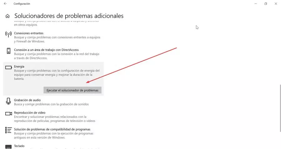 Execute o solucionador de problemas de energia