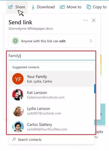 Поділіться з родиною в OneDrive
