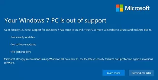 PC Windows 7 tidak disokong