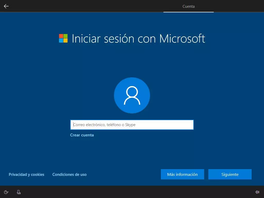 Inicia sesión na conta de Microsoft Windows 10