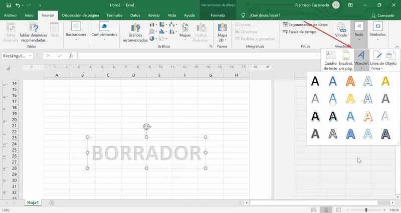 Excel chèn watermark với WordArt