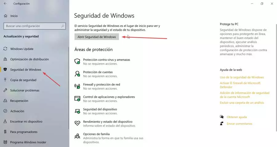 Öppna Windows 10 säkerhet