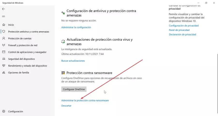 Windows Defender Manage fiarovana ransomware