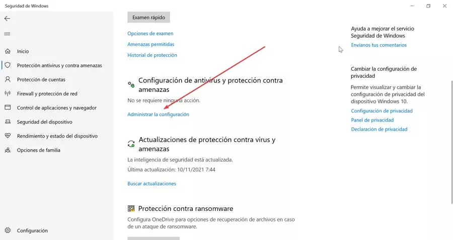Windows Security sarrafa saituna