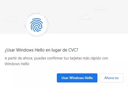Utilizați Windows Hello în loc de CVC