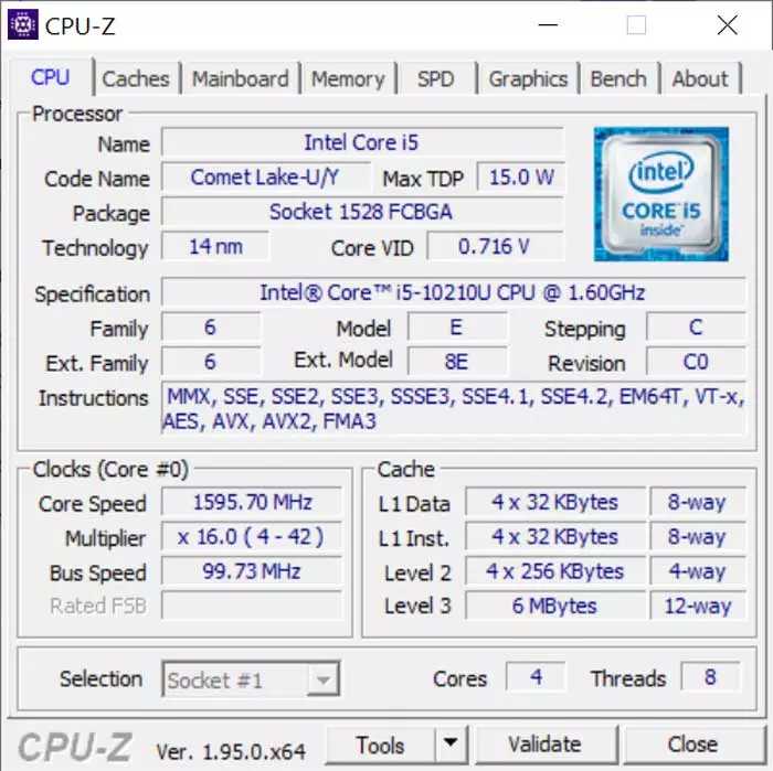 CPU-Z-välilehti, josta saat tietää kaiken prosessorista