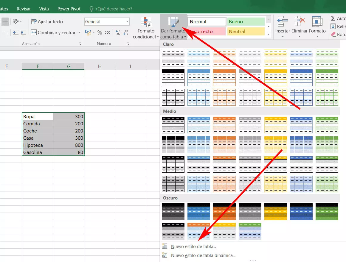 تنسيق جدول Excel