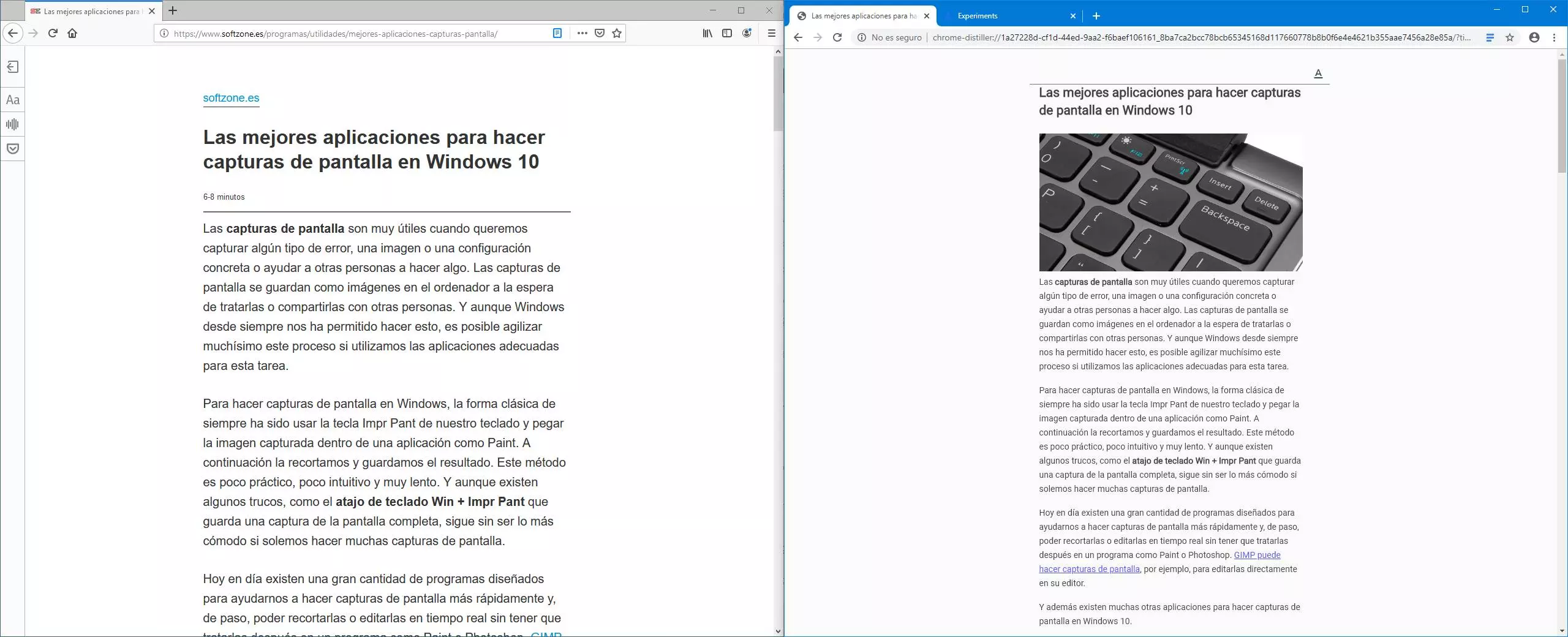 Reading Mode Firefox vs Google Chrome