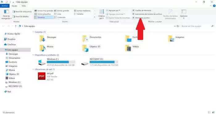 Windows Explorer-ek ezkutuko elementuak erakusten ditu