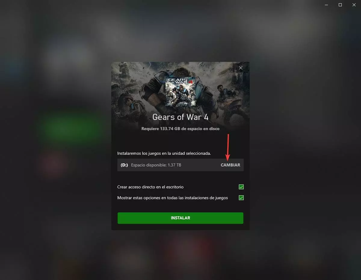 Choisir où installer le jeu XBOX Windows 10 - 2