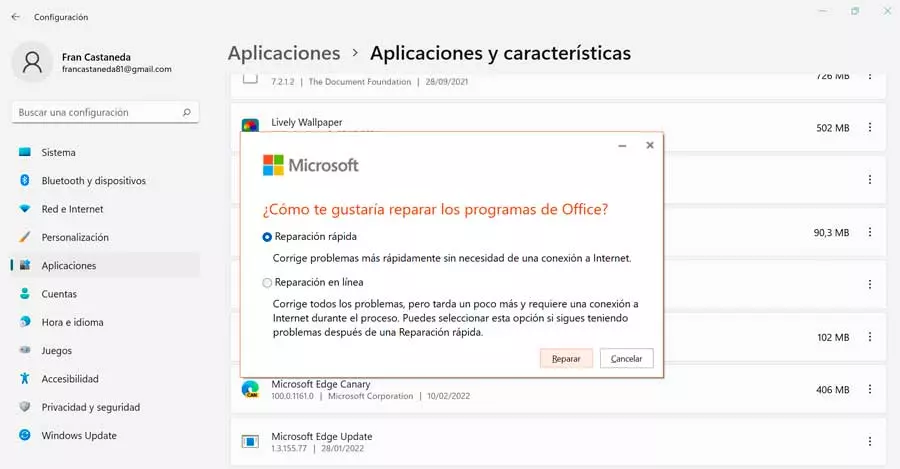 إصلاح Microsoft 365 على Windows 11