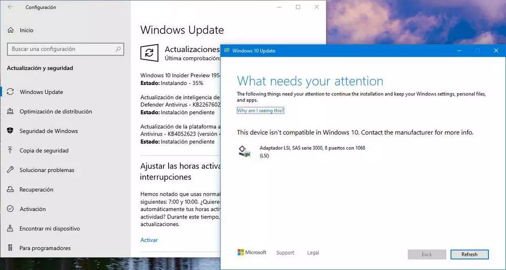 Actualización de erro do controlador Insider Windows 10 20H2