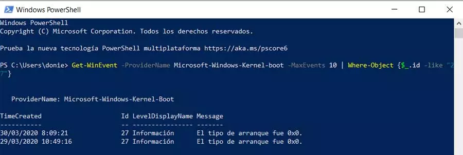 mode de démarrage powershell