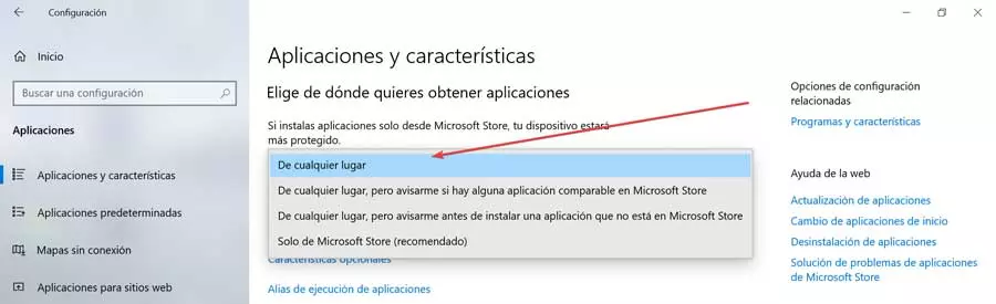 As configurações instalam aplicativos de qualquer lugar