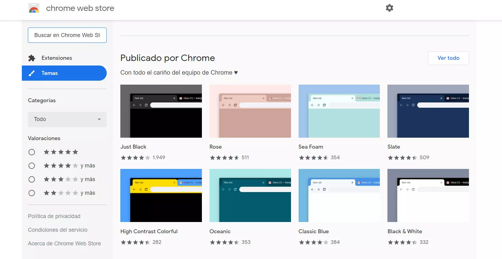 تمهای فروشگاه Chrome