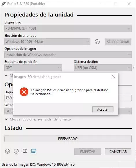 Earráid Rufus chun USB Windows 10 a chruthú