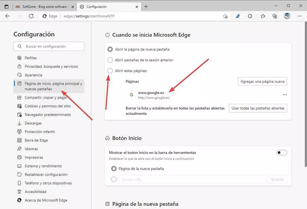 Edge - Ndrysho faqen kryesore të paracaktuar