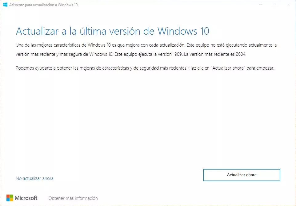 Actualización do asistente versión 2004 Windows 10