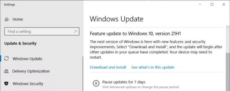 Windows 10 21H1 பீட்டாவைப் புதுப்பிக்கவும்