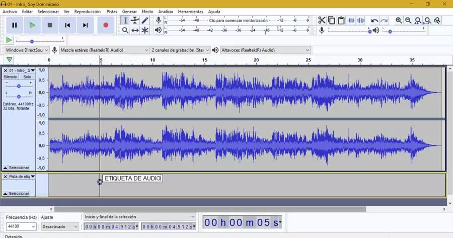 Etiketat audio të Audacity