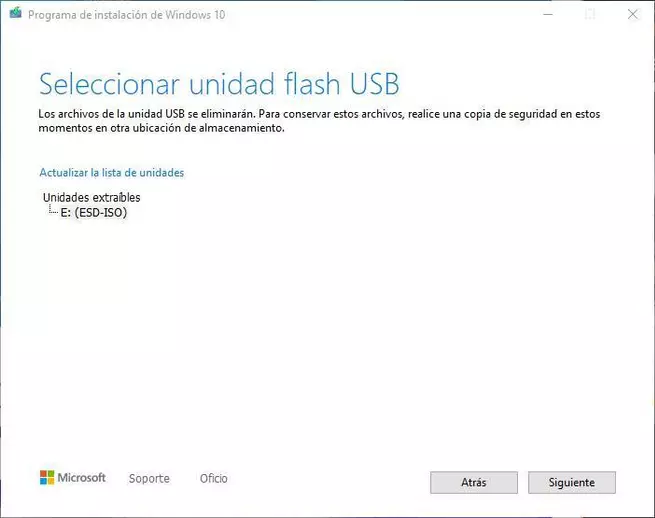 Gawe USB kanggo nginstal Windows 10 - Pilih drive USB