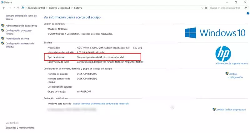 Tipo de operaciumo Windows 10