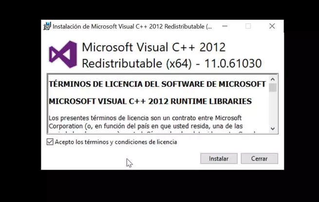 Visual C++ 2012 accetta i termini