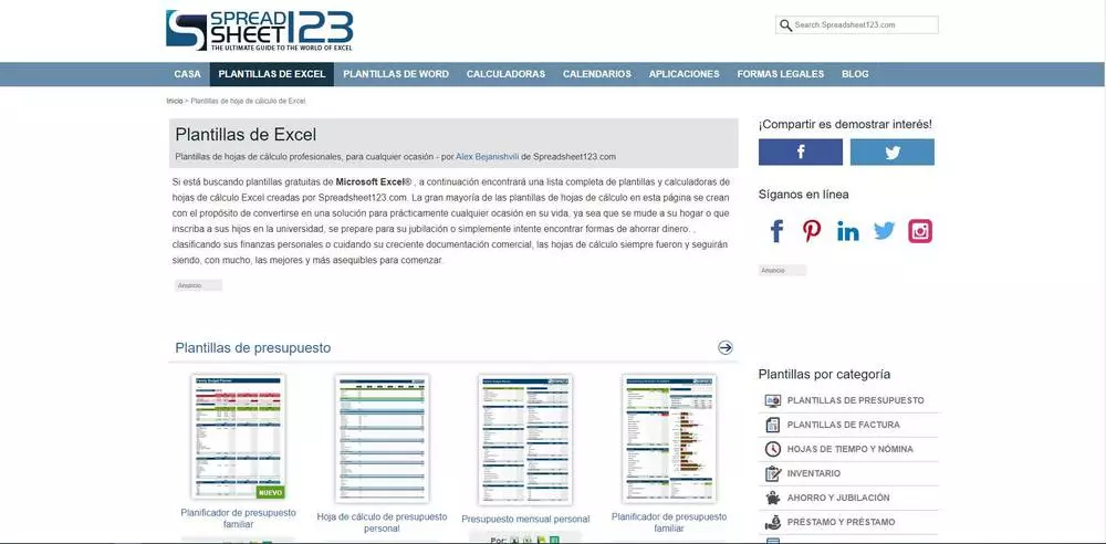 Témplat spreadsheet Excel123