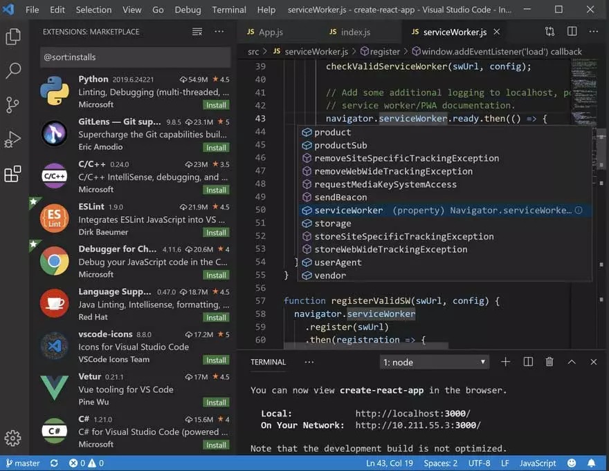 Visual Studio Code arayüzü