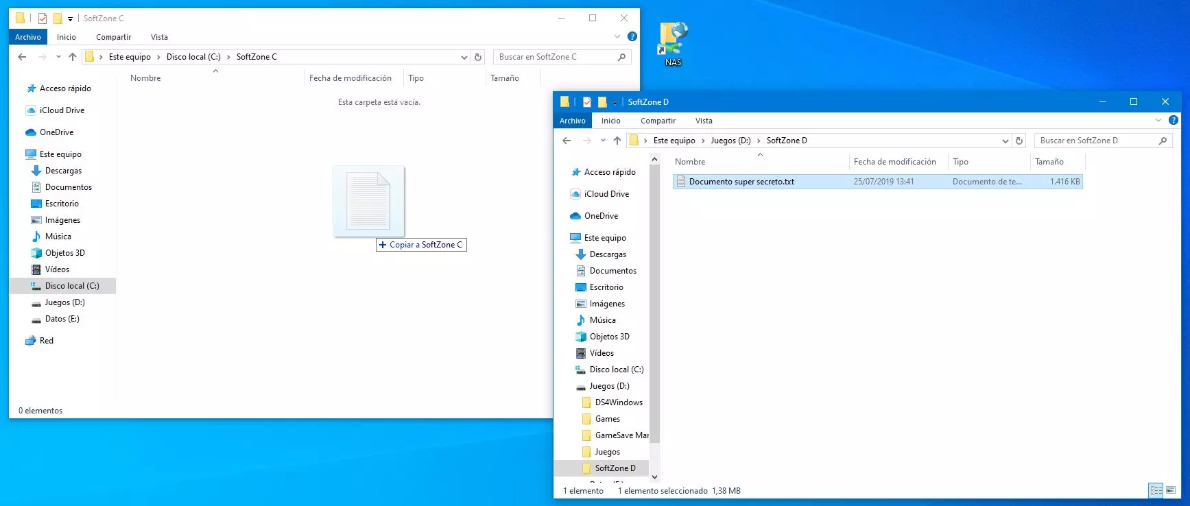 Arrastar arquivos - Copiar para dirigir no Windows 10