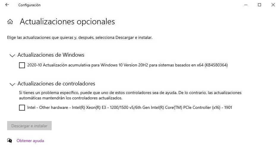 Atualizações opcionais do Windows