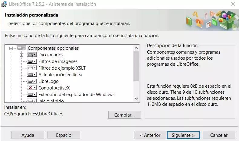 compoñentes de libreoffice