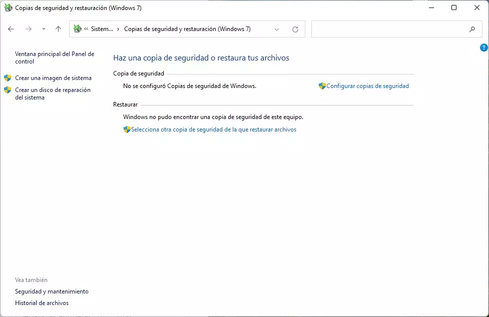 Función de copias de seguridade Windows 7