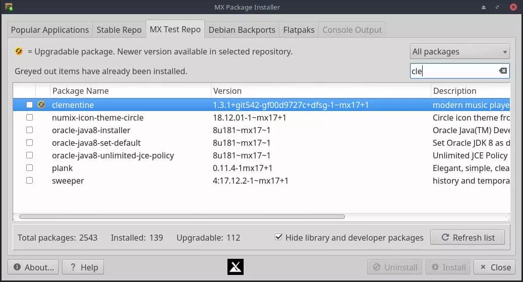 MX Linux தொகுப்பு நிறுவி