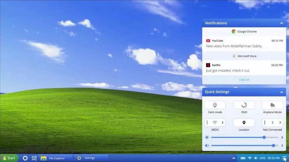Windows XP 2021 આવૃત્તિ - ક્રિયા કેન્દ્ર