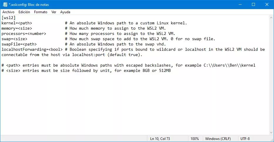 WSL2 opcions config