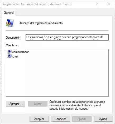 Windows 10 ရှိ Performance Log အသုံးပြုသူများအဖွဲ့အတွင်း အသုံးပြုသူများ