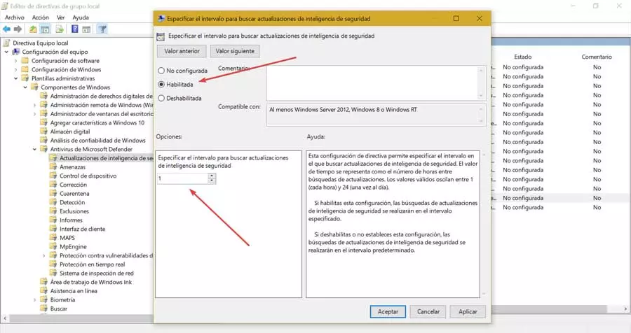 Windows Defender włącza interwał sprawdzania aktualizacji