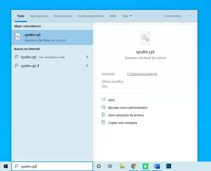 sysdm op Windows 10