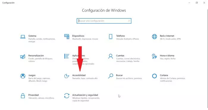 Menu de configurações e acessibilidade